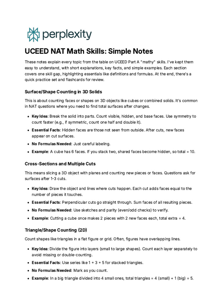 UCEED NAT Math Skills Simplified Guide | PDF | Area | Shape