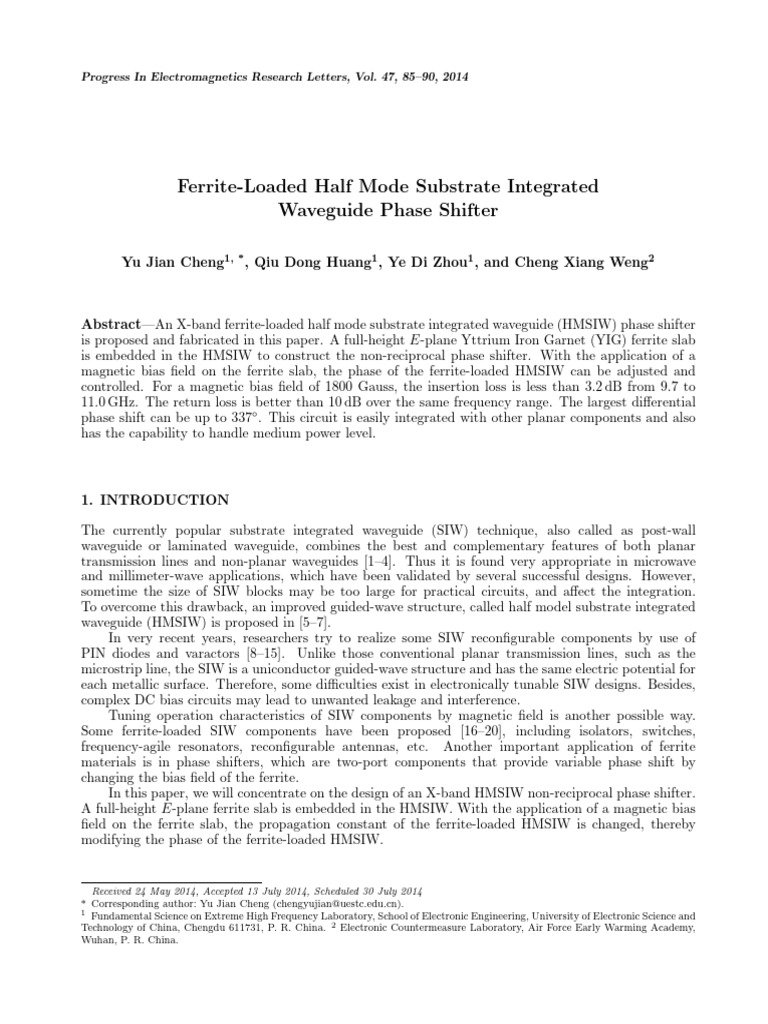 Ferrite-Loaded Half Mode Substrate Integrated Waveguide Phase Shifter ...