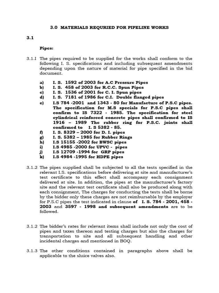 Pipeline Materials and Specifications Guide | PDF | Pipe (Fluid ...