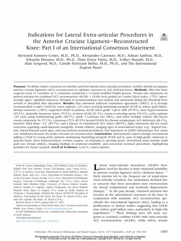 LEAPs in ACL Reconstruction: Expert Consensus | PDF | Knee | Lower Limb ...