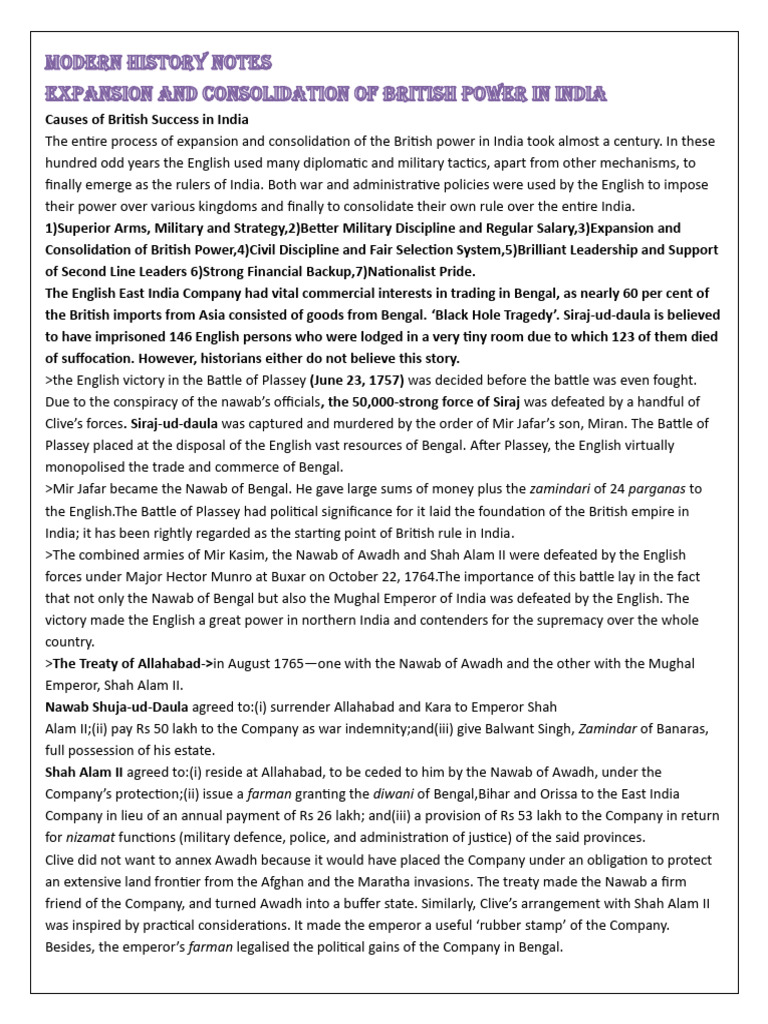 Modern History Notes-Merged | PDF | Indian Rebellion Of 1857 ...