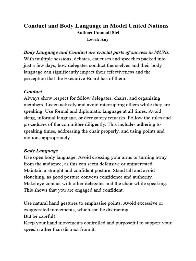 Conduct and Body Language in Model United Nations | PDF