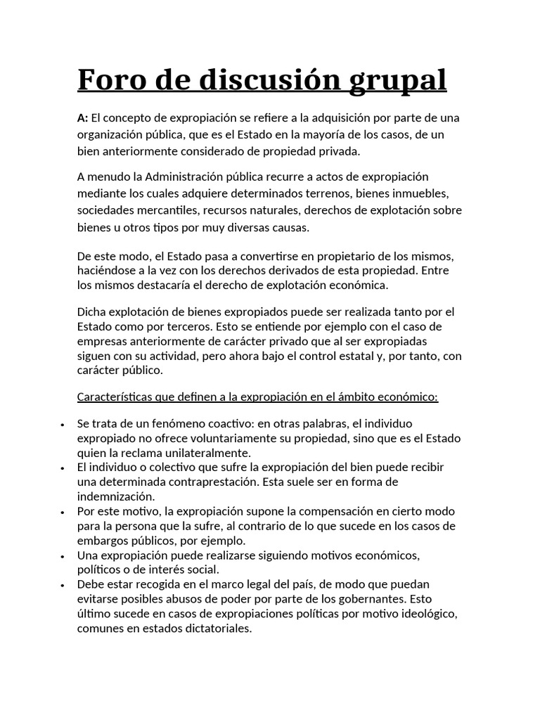 Foro de Discusión Grupal Tp3 | PDF | Dominio eminente | Propiedad