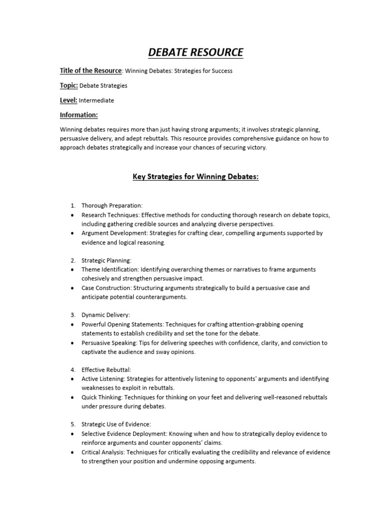 Winning Debate Strategies Explained | PDF | Argument | Critical Thinking