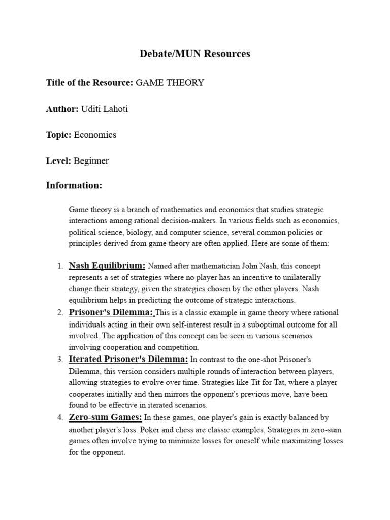 Game Theory Basics for Debates | PDF | Game Theory | Cognition