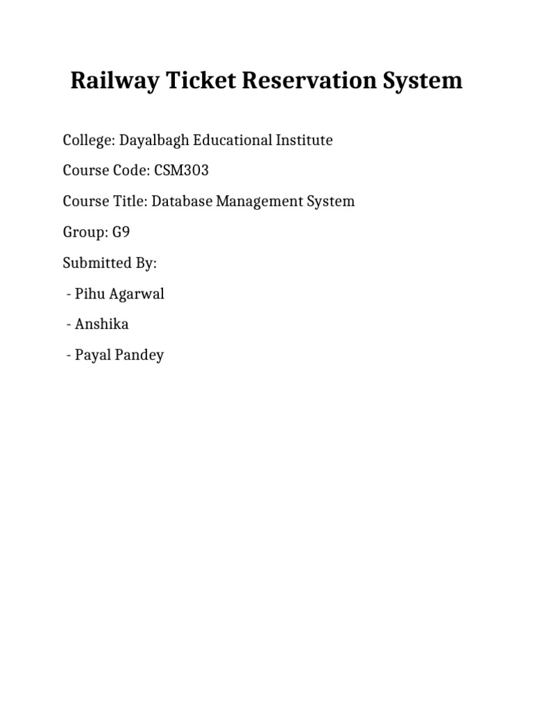 Railway Ticket Reservation System Submission | PDF | Databases | Database Transaction