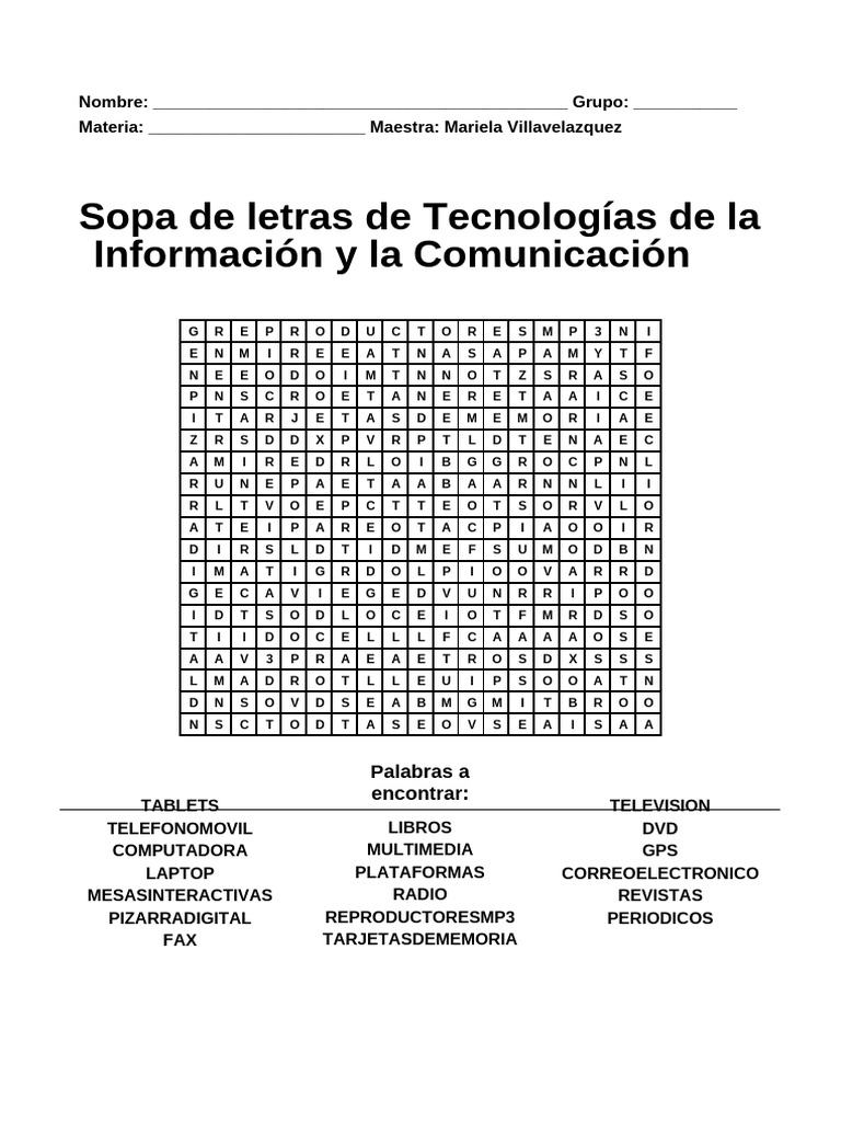 Sopa de Letras: Tecnologias da Informação | PDF