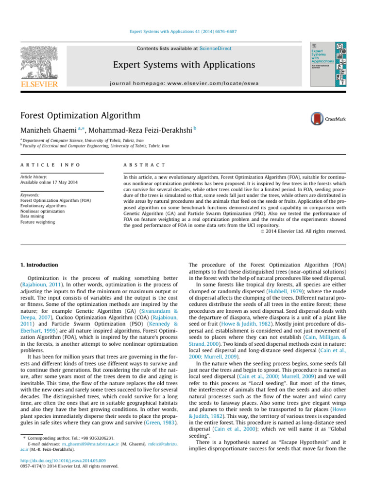 Forest Optimization Algorithm | PDF | Mathematical Optimization
