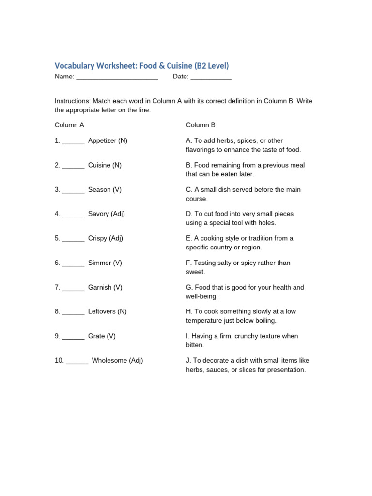 Vocabulary Ielts - Food and Cuisine - Speaking Cards | PDF | Taste | Spice
