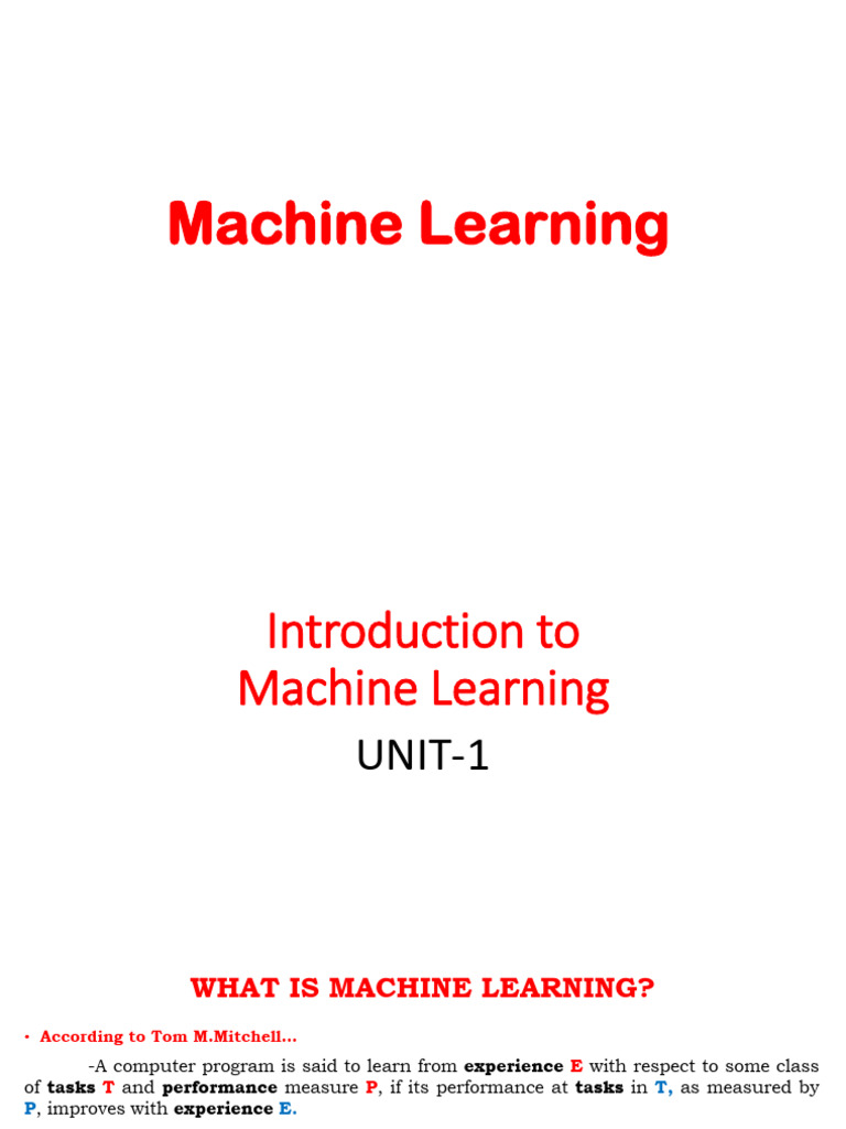 UNIT-1 Introduction To Machine Learning - DRK - 10!09!25 | PDF ...