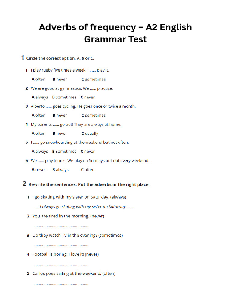 A2 Adverbs of Frequency | PDF