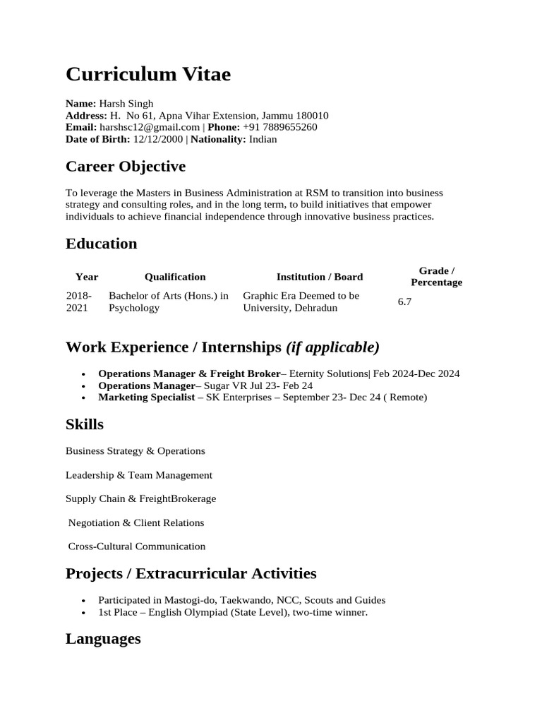 CurriculumVitae Sample | PDF