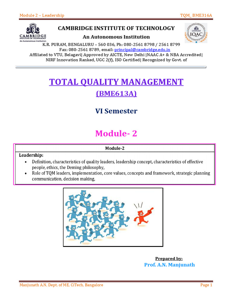 TQM-Module 2 Notes - BME613A (2025) - ANM | PDF | Leadership | Decision ...