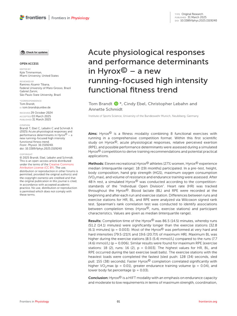 Hyrox©: Physiological Responses & Performance | PDF | Strength Training ...