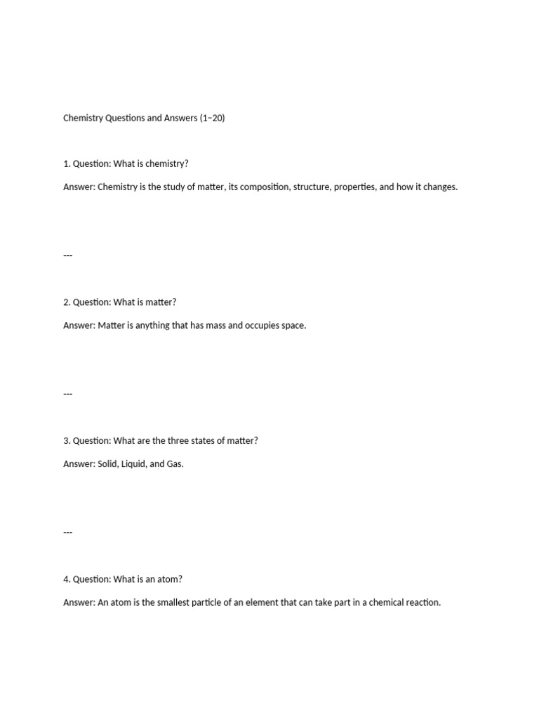 Chemistry and History Q&A Overview | PDF | Chemistry | Atoms