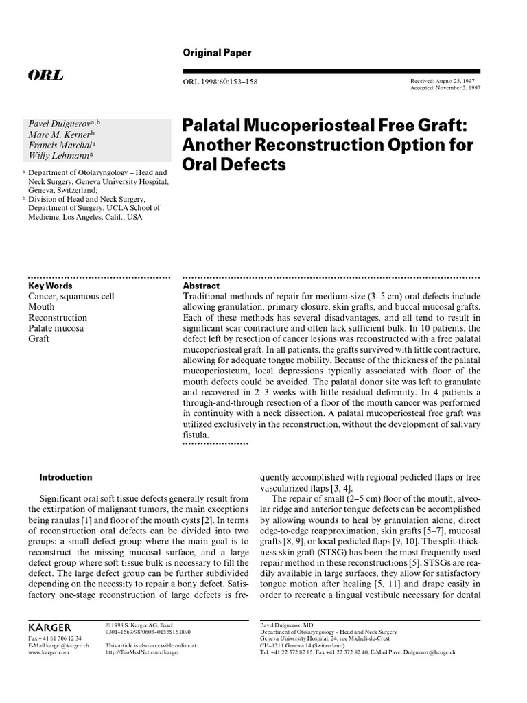 Palatal Mucoperiosteal Free Graft: Another Reconstruction Option For ...