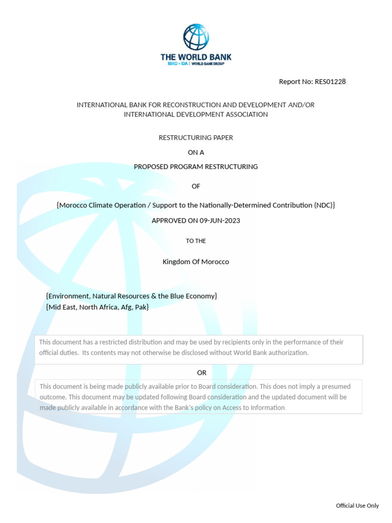 Morocco NDC Program Restructuring Report | PDF | Climate Resilience ...