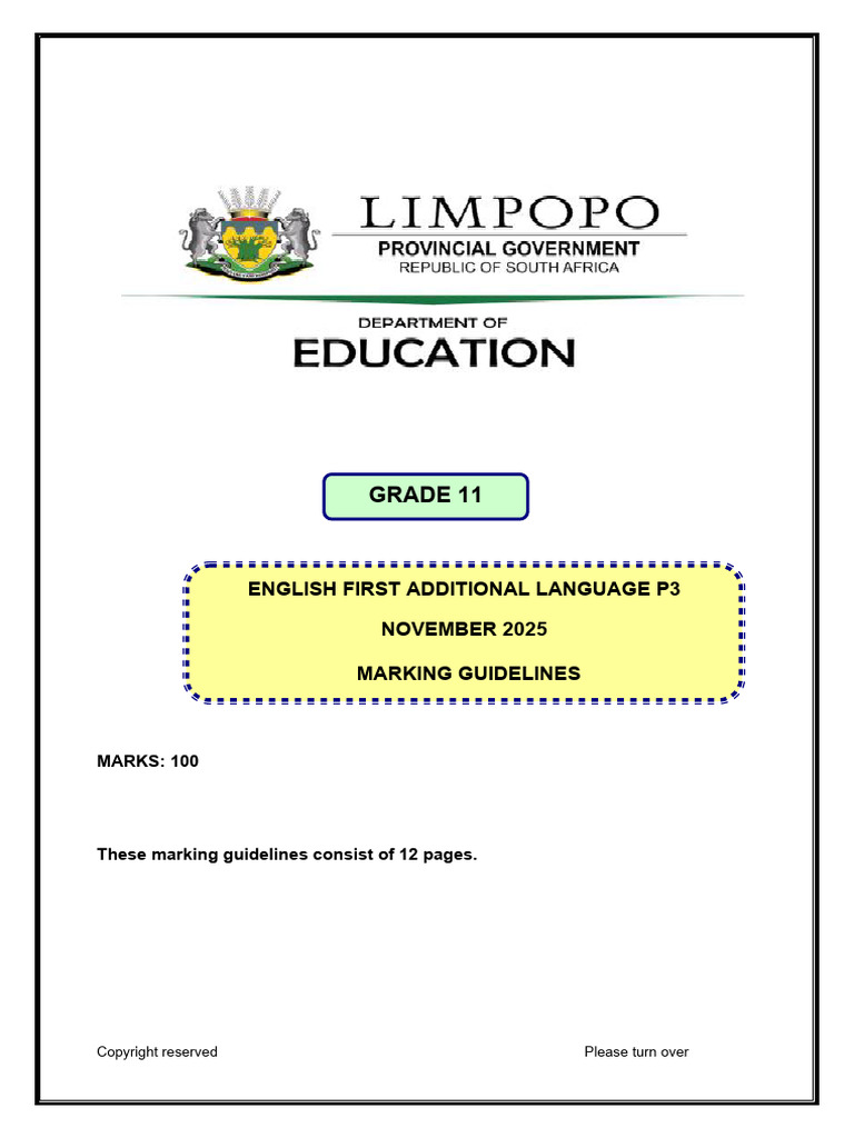 Grade 11 English P3 Marking Guidelines 2025 | PDF | Essays | Vocabulary