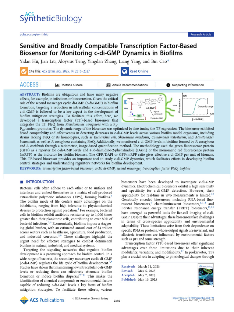 Hu Et Al 2025 Sensitive and Broadly Compatible Transcription Factor ...