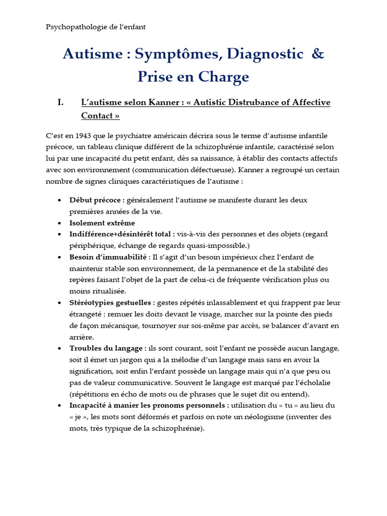 Autisme : Symptômes et Prise en Charge | PDF | Autisme | Concept de ...