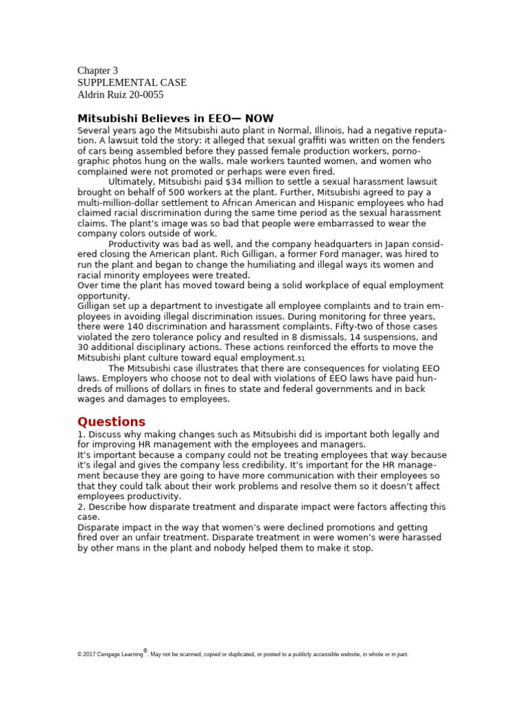 Mitsubishi's EEO Transformation Case Study | PDF | Sexual Harassment ...