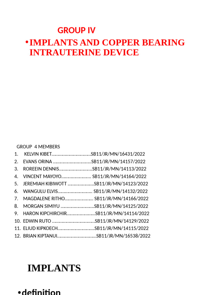 Implants and Copper IUD Overview | PDF | Birth Control | Human Reproduction