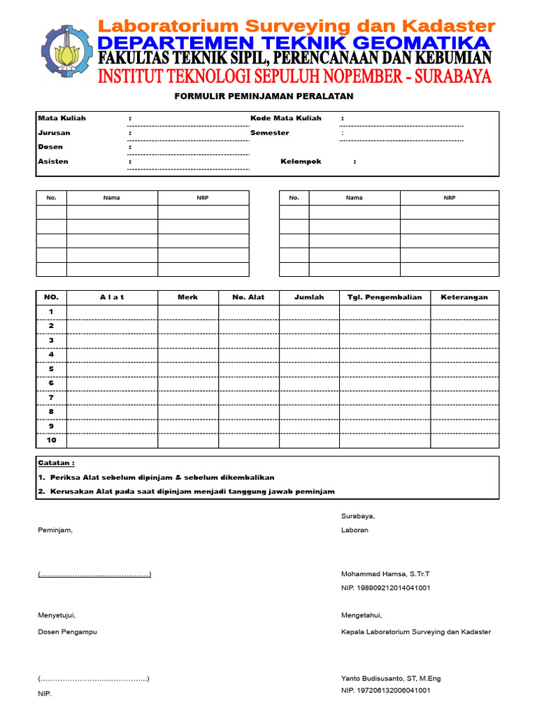 Form Peminjaman Peralatan Praktikum - XLSX - Sheet1 | PDF