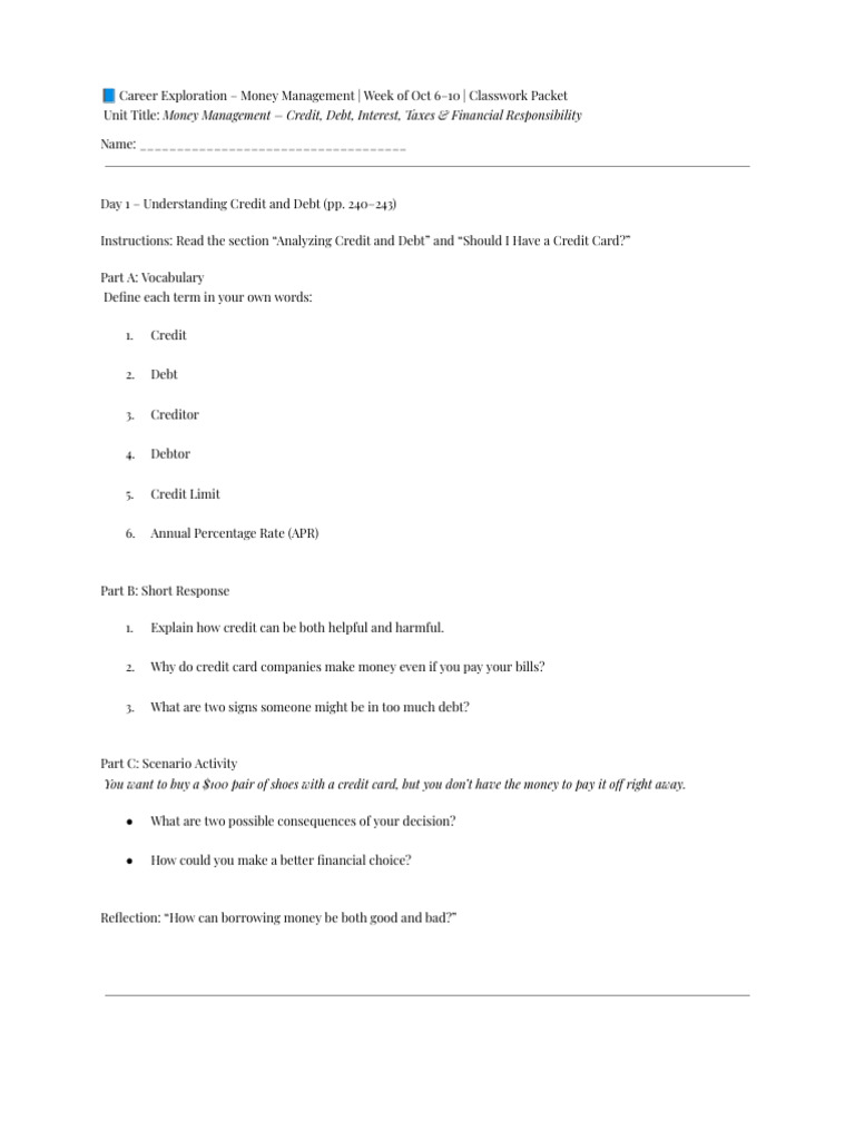 ? Career Exploration - Money Management | PDF | Interest | Credit