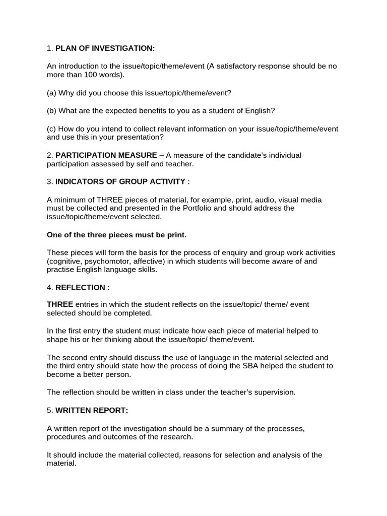 English Sba Guidelines | PDF