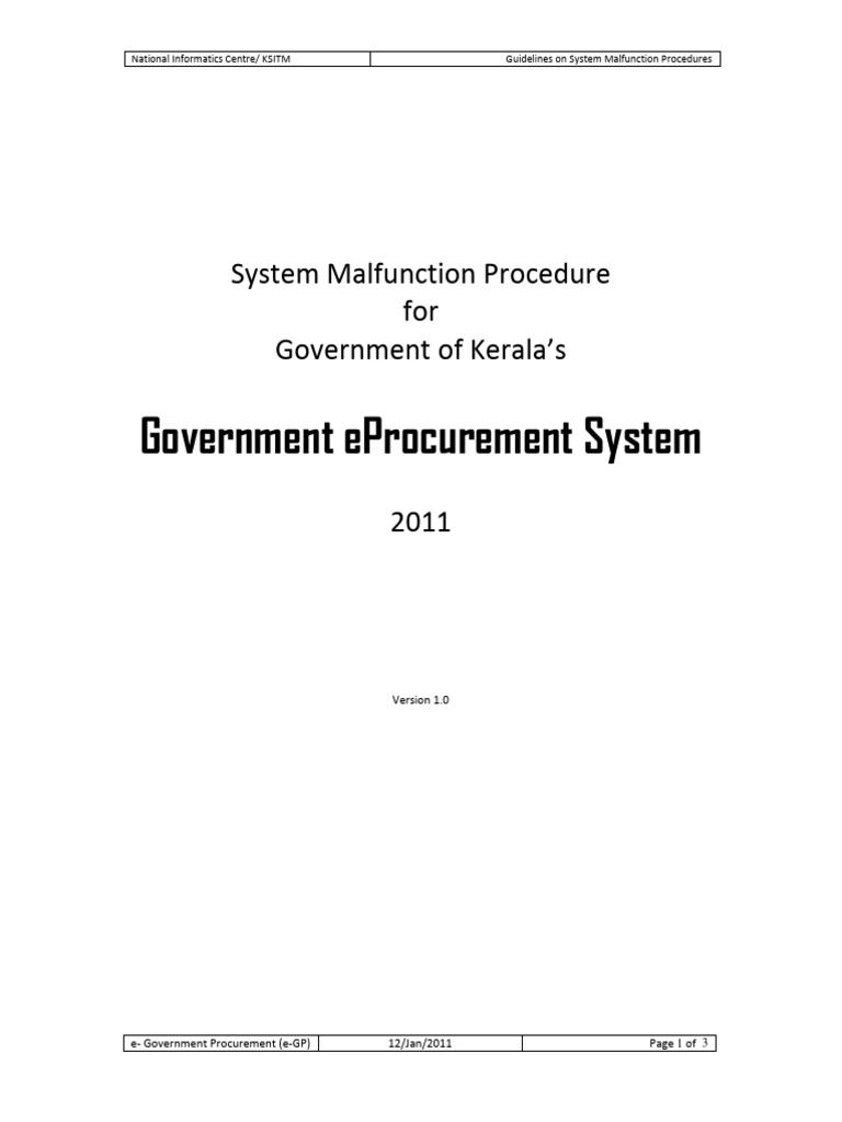 Kerala e-GP System Malfunction Guidelines | PDF | Computing