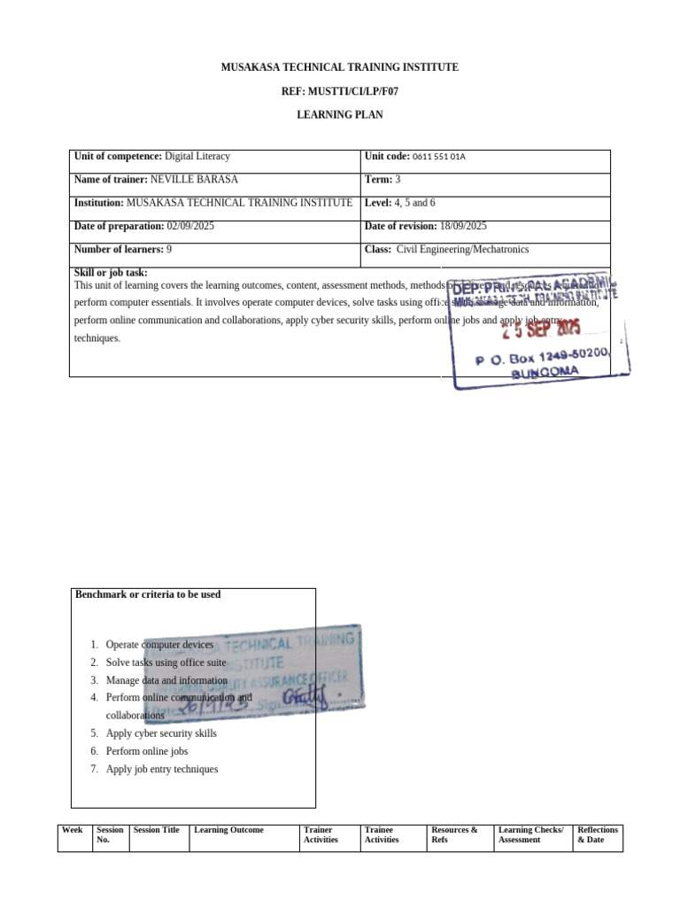 Digital Literacy Training Plan | PDF | Learning | Computer Keyboard