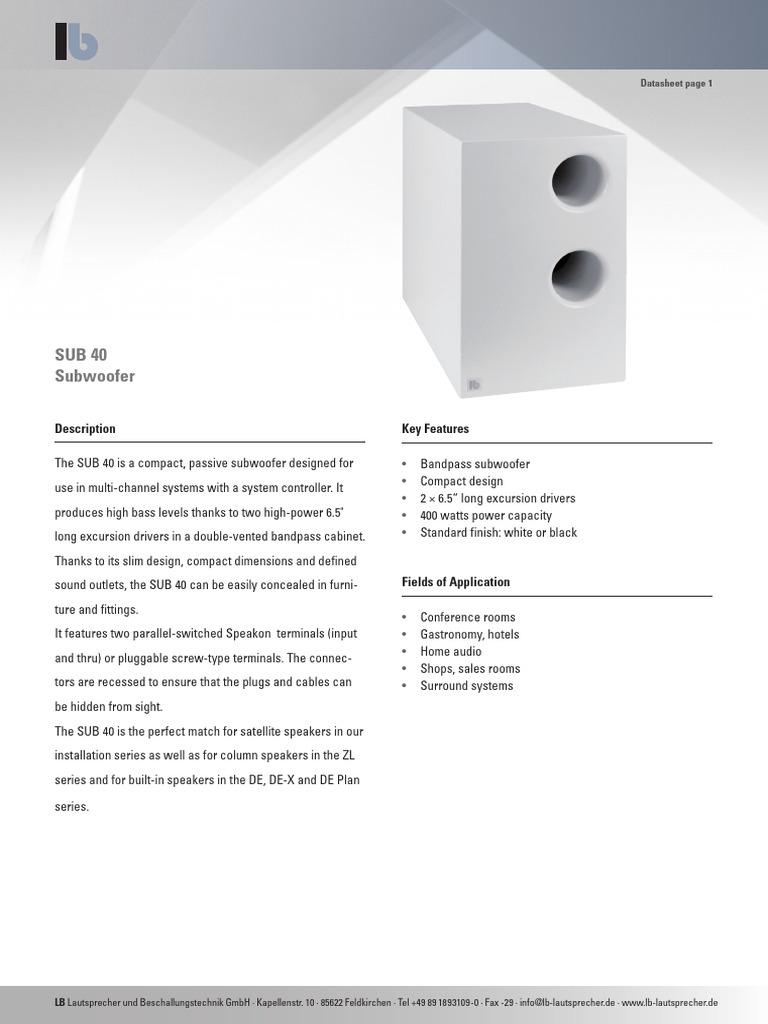 Compact SUB 40 Passive Subwoofer | PDF | Loudspeaker | Sound Technology