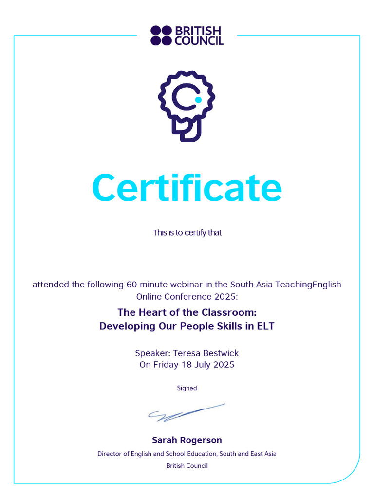 18 July - Certificate - The Heart of The Classroom - Developing Our ...