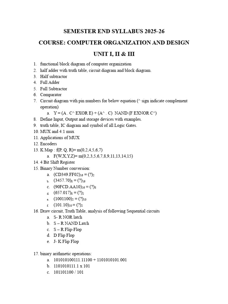 Computer Organization Syllabus 2025-26 | PDF
