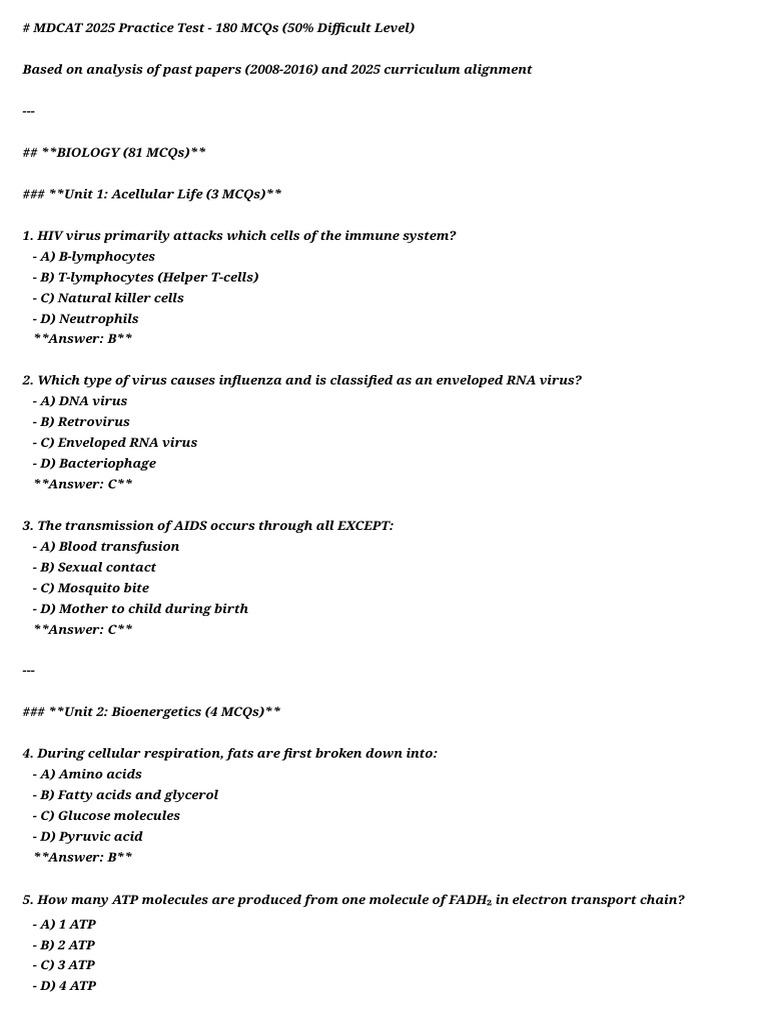 MDCAT 2025 Biology Practice MCQs | PDF | Dominance (Genetics) | Antibody