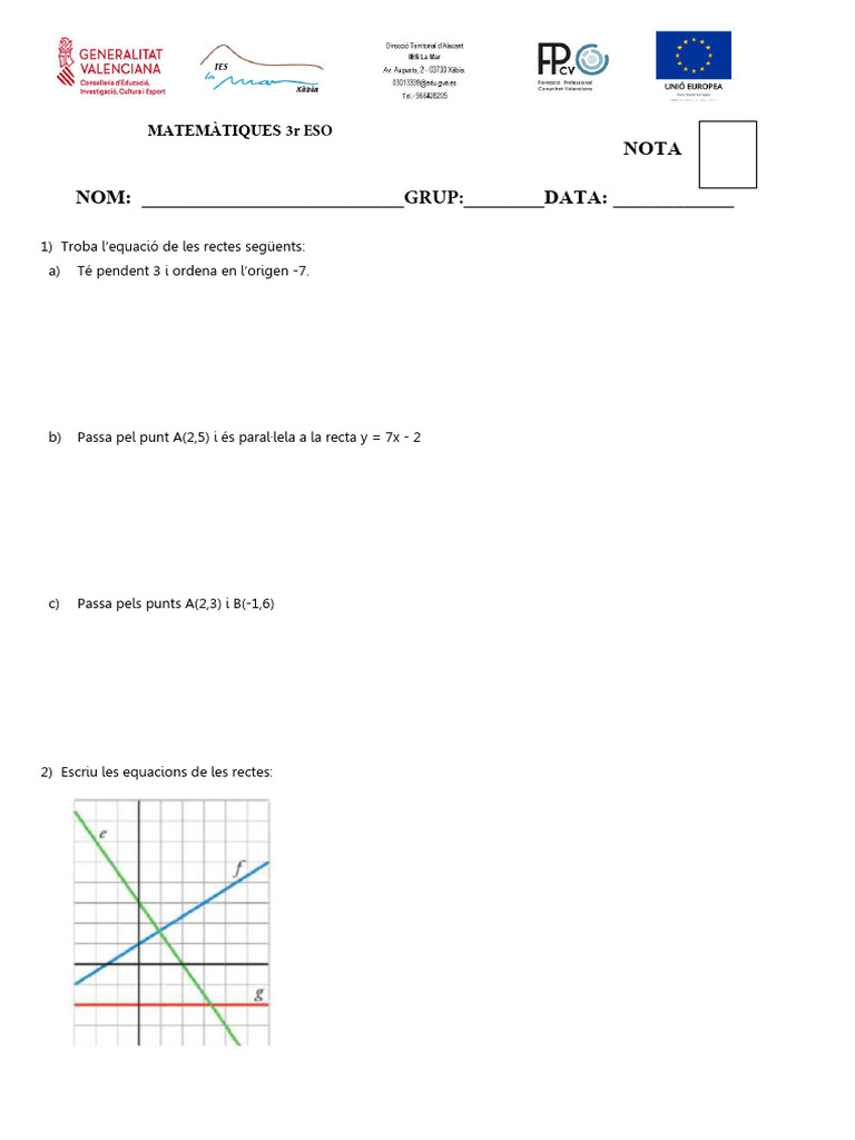 3ESO - Funcions Lineals I Quadratiques | PDF