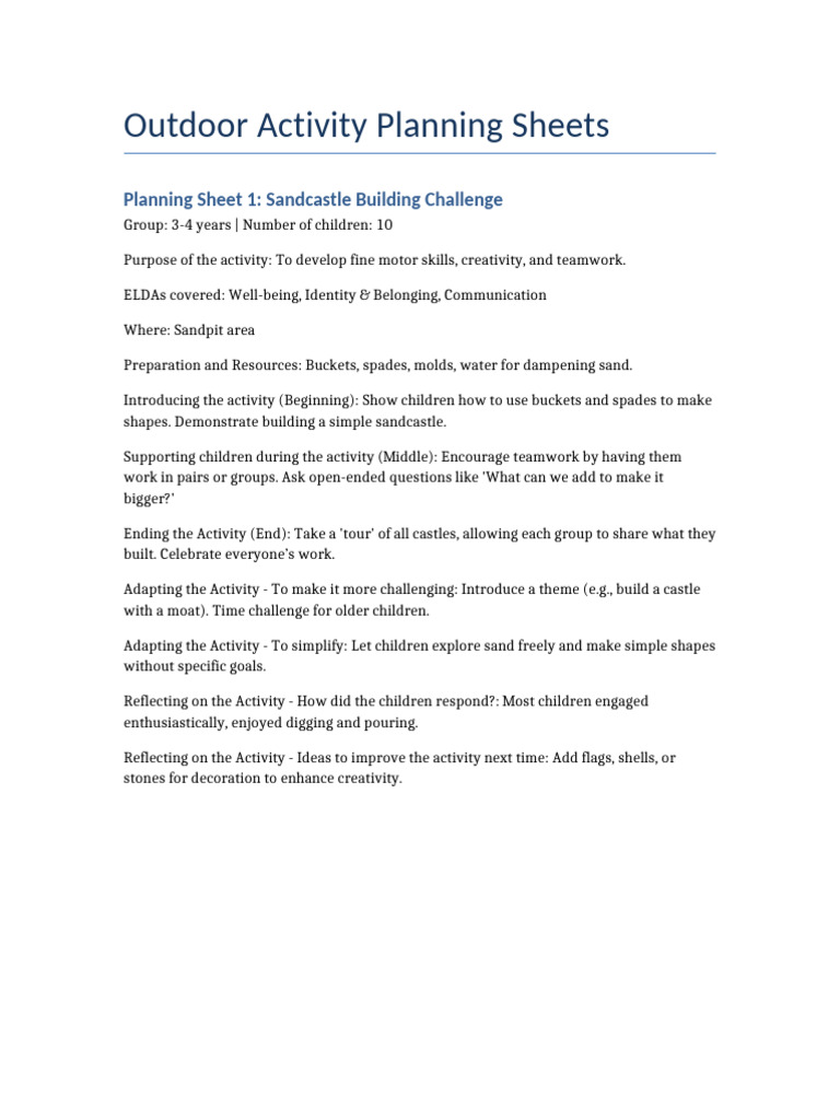 Engaging Outdoor Activity Plans for Kids | PDF