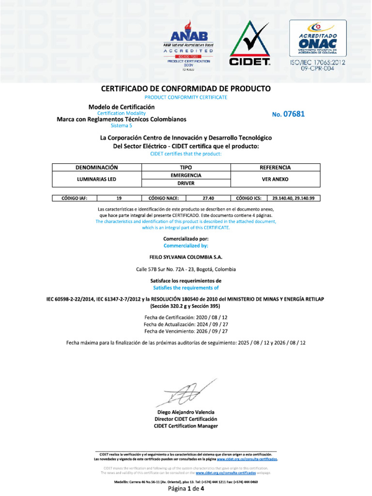 1 Cert 07681 Lumin Led Emergencia | PDF