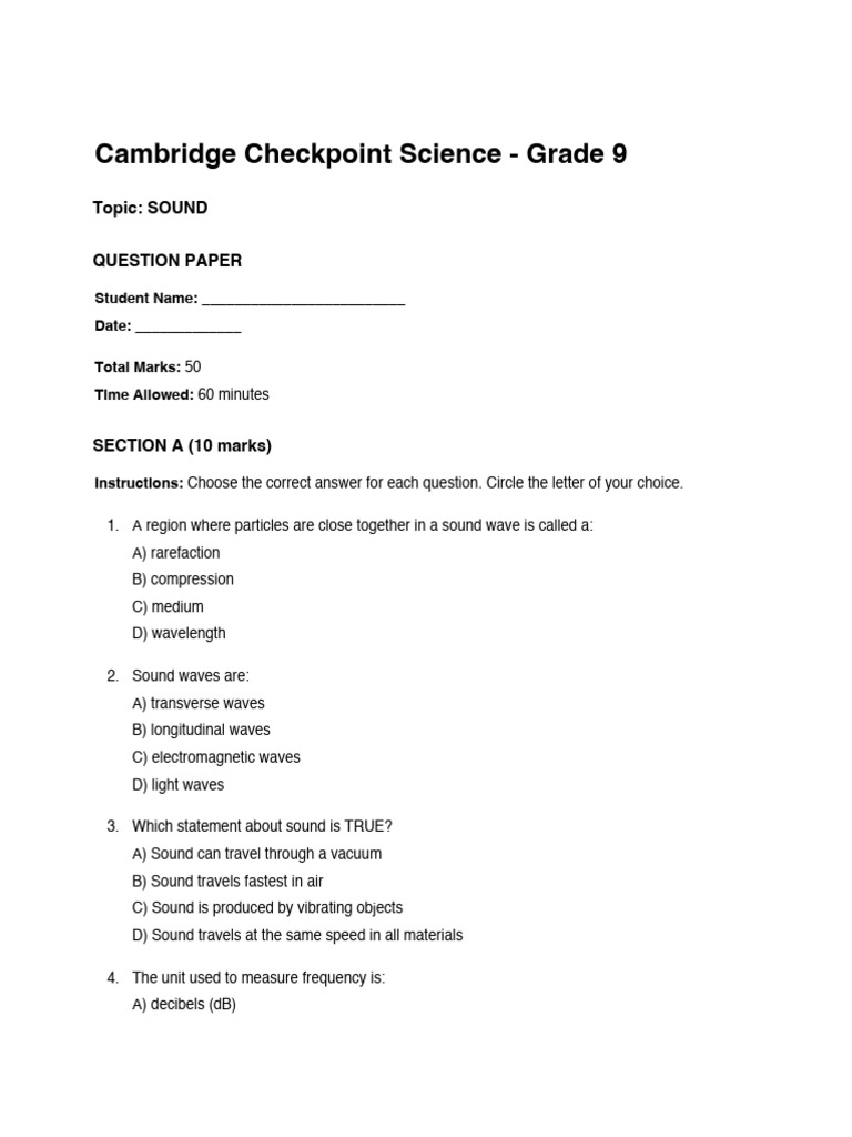 Sound Concepts and Questions for Grade 9 | PDF | Sound | Waves