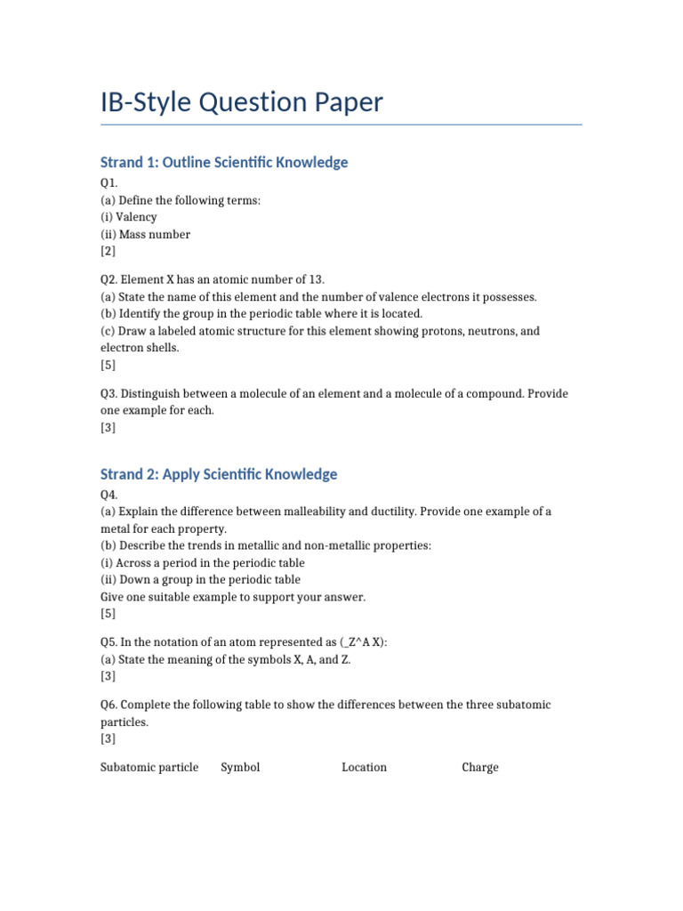 IB Style Question Paper Only Questions | PDF | Atoms | Chemical Elements