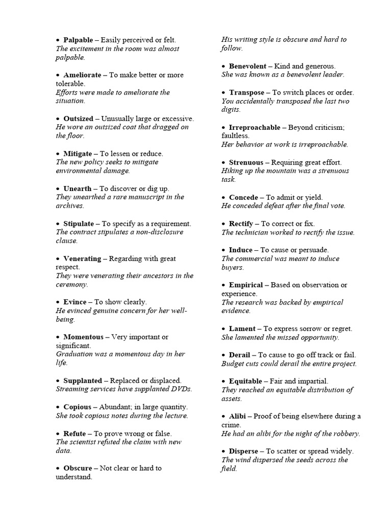 Top 50 Most Sophisticated Vocabulary | PDF