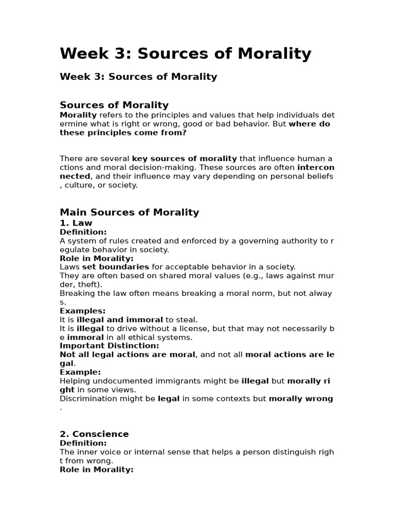Week 3 Sources of Morality | PDF | Morality | Conscience