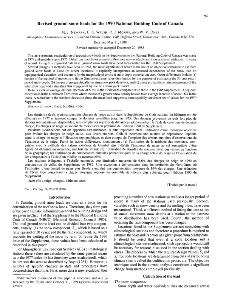 Newark Et Al 2011 Revised Ground Snow Loads For The 1990 National ...
