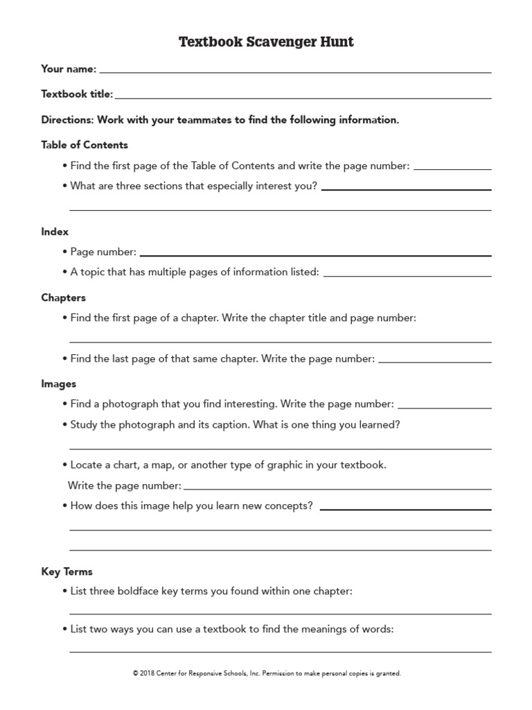 Textbook Scavenger Hunt Template | PDF