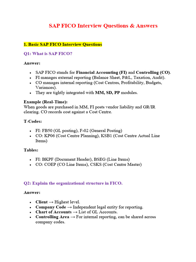 SAP FICO Interview Questions and Answers - 2 | PDF | Depreciation | Receipt