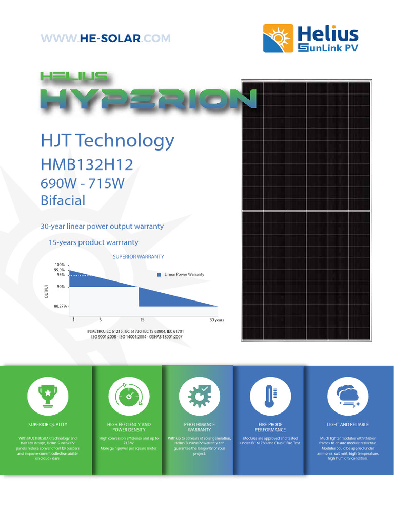 Helius 700W PV Module Datasheet | PDF | Solar Panel | Electric Power