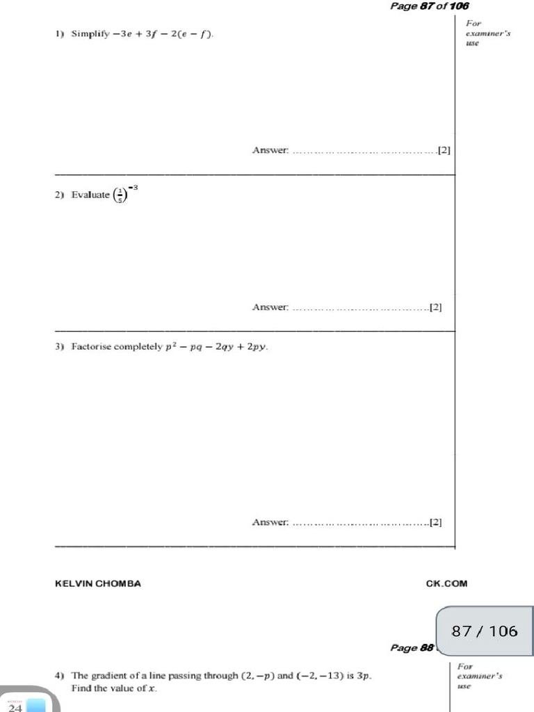 Semi Final Examination Mathematics Paper 1 Kël Vïñ | PDF