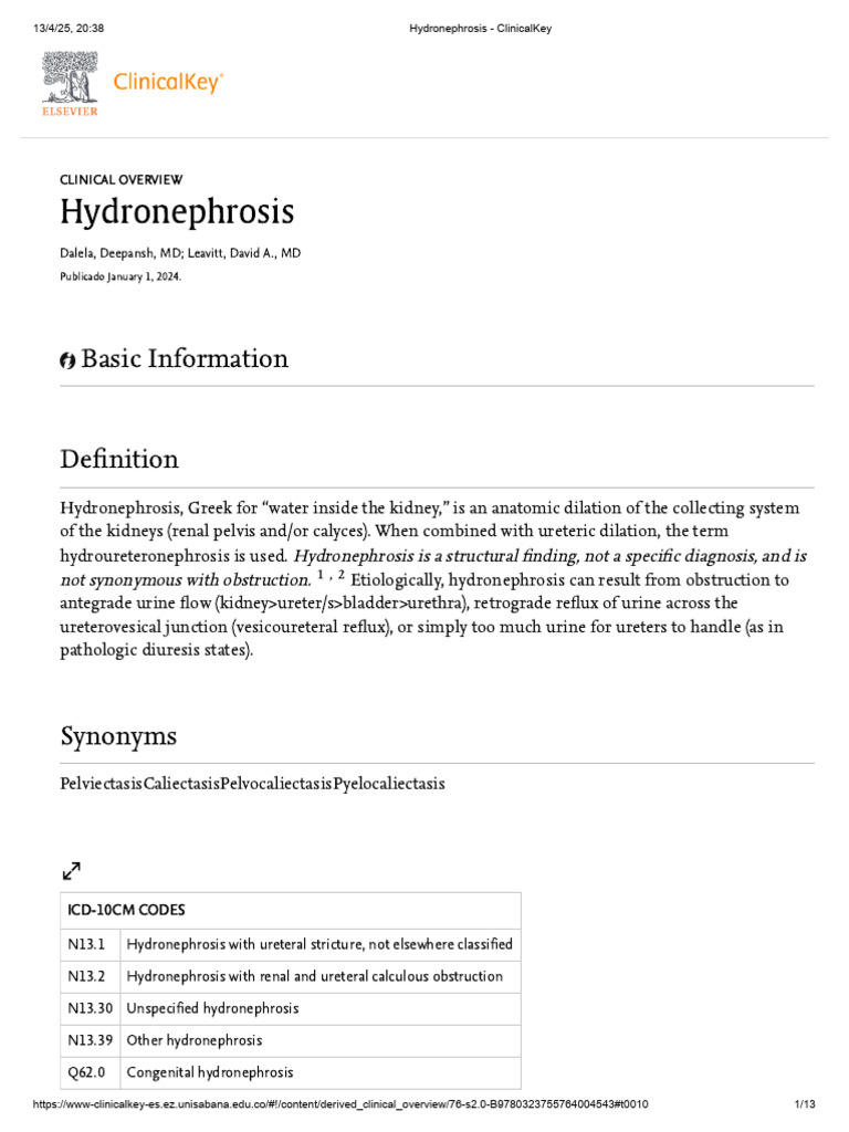 Hydronephrosis - ClinicalKey | PDF | Urinary System | Genitourinary System