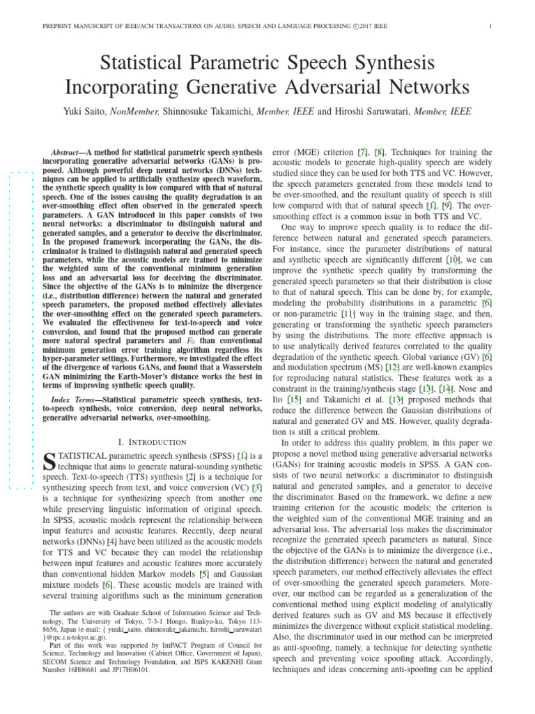 Statistical Parametric Speech Synthesis | PDF | Speech Synthesis | Deep Learning