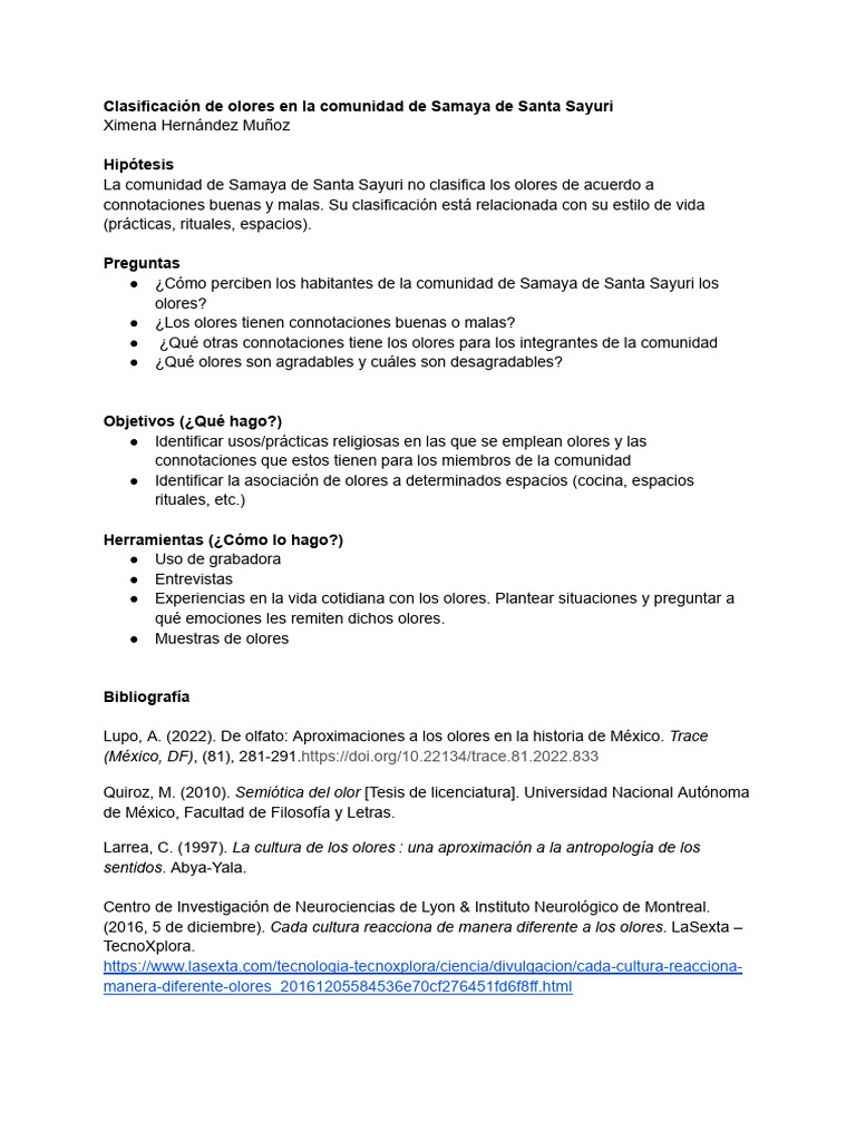 Clasificación de Olores en La Comunidad de Samaya de Santa Sayuri | PDF